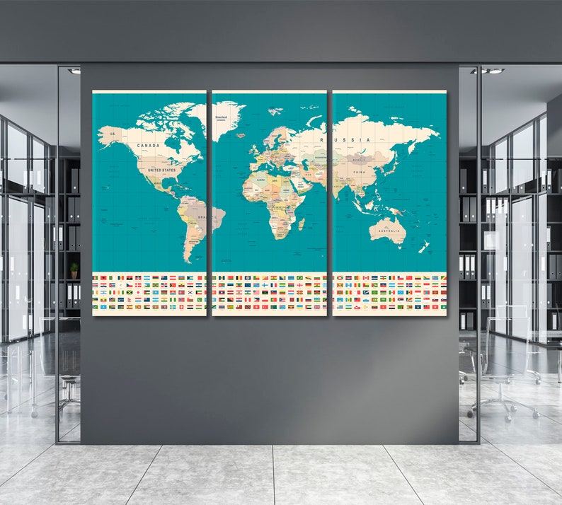 World Map Large Map on Canvas Print World Map Poster World - Etsy