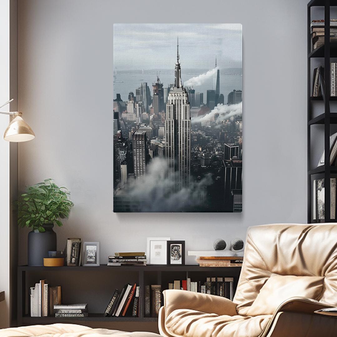 Empire State Building Canvas Print, Foggy Skyline New York Wall Art ...