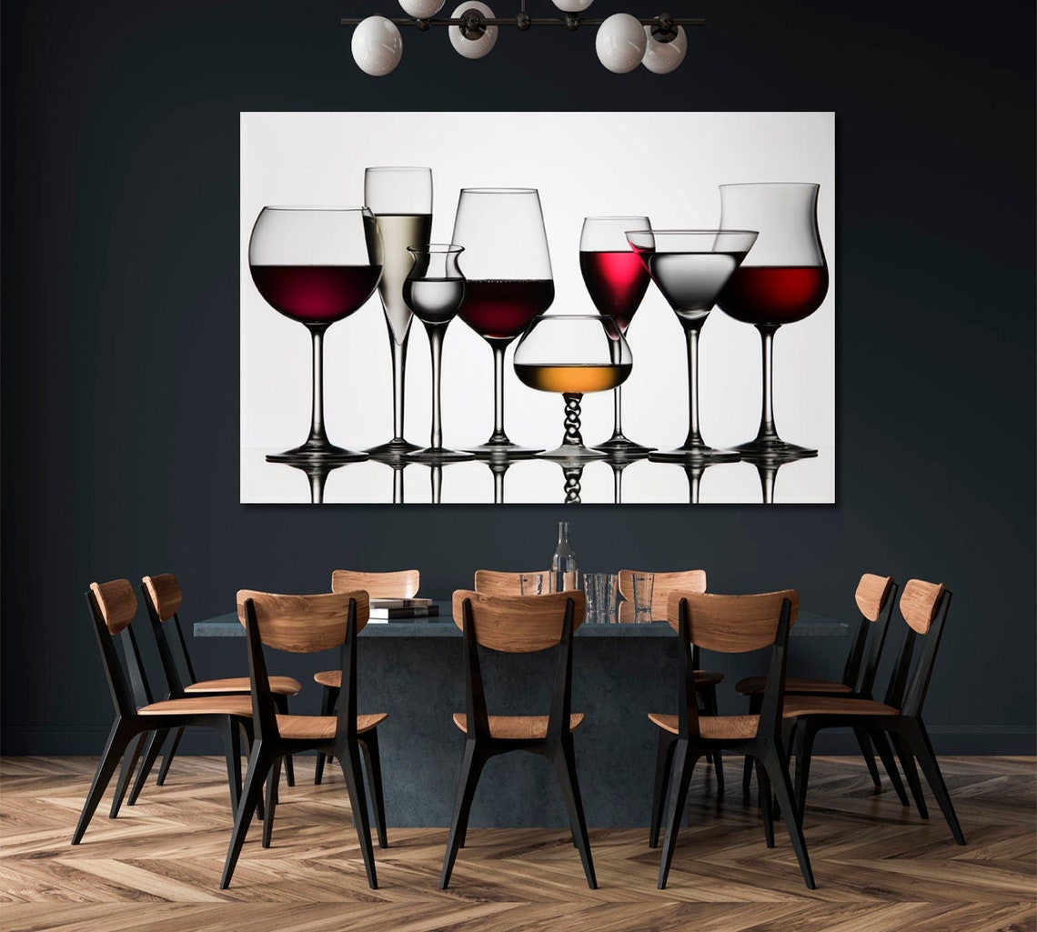 Glasses on Mirror Canvas Print Wine Glass Canvas Print Wall | Etsy