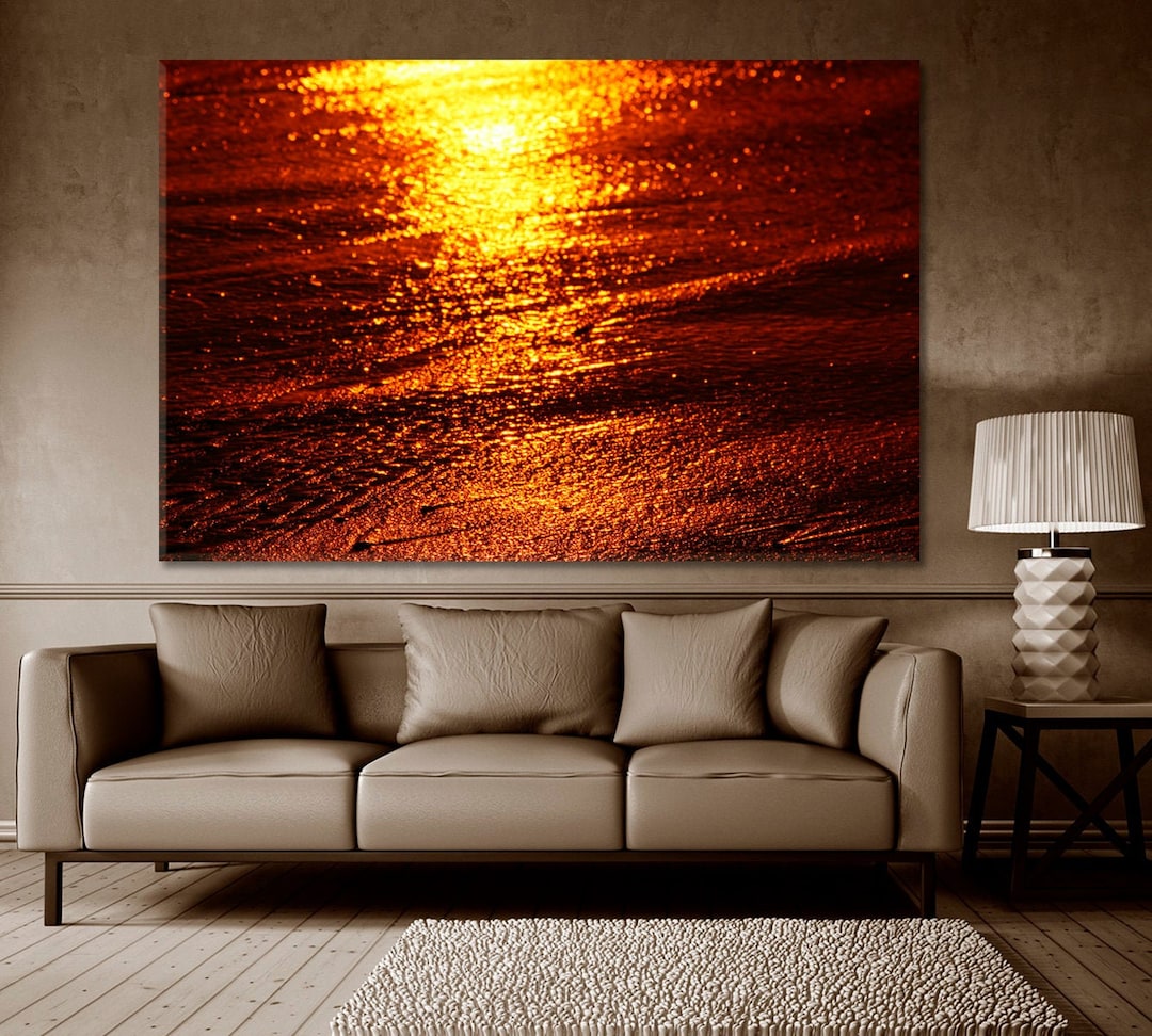 Ocean Sunset Wall Art, Golden Glittering Lights Sunset Photography ...