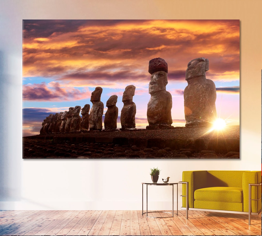 Moai Wall Art, Moai Easter Island Poster Print, Stones Pyramid Decor ...