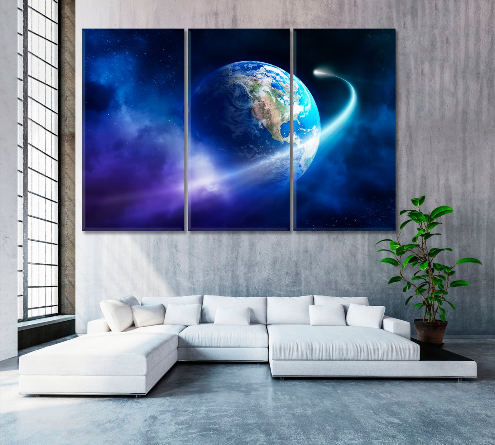Earth Large Wall Panels, Comet Tail Art, Earth Map Wall Decor, Space ...