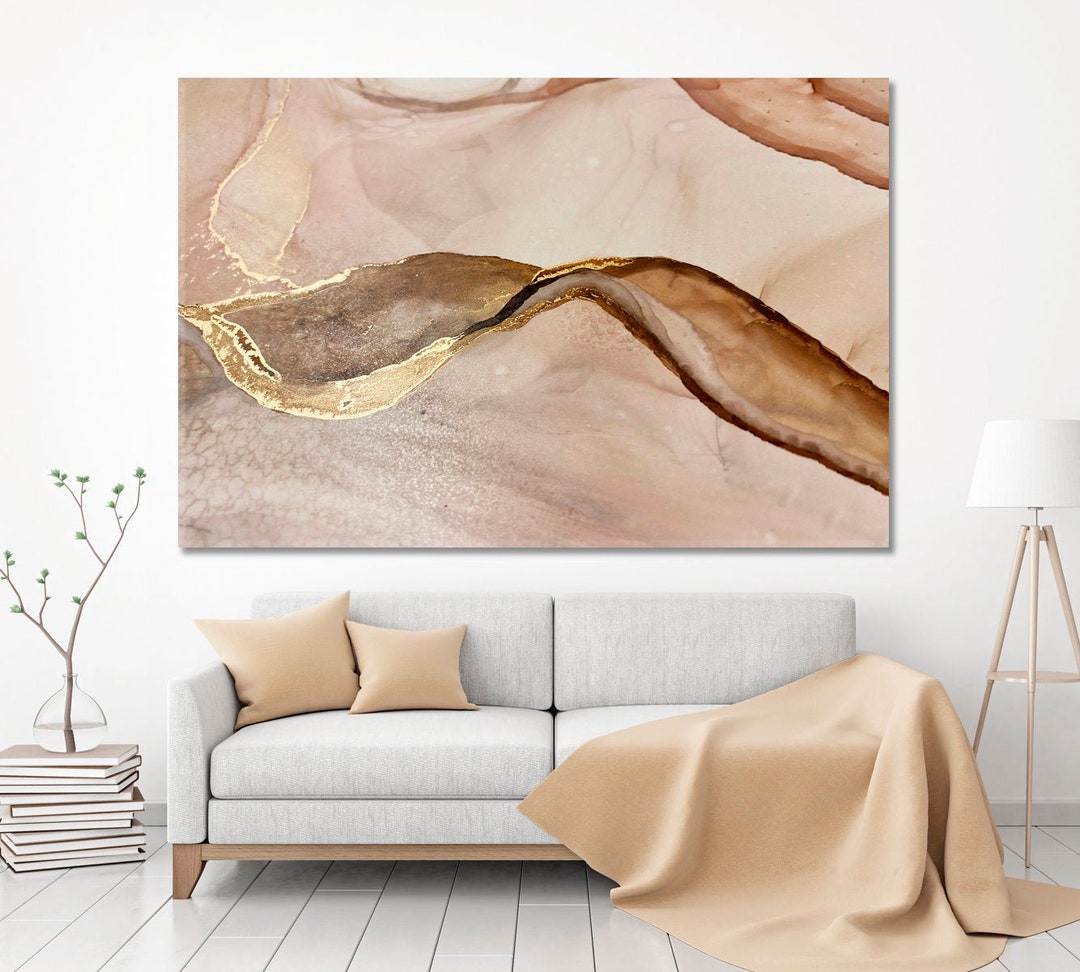 Zarte Beige Elfenbein Marmor Adern Abstrakte Kunst Leinwanddruck ...