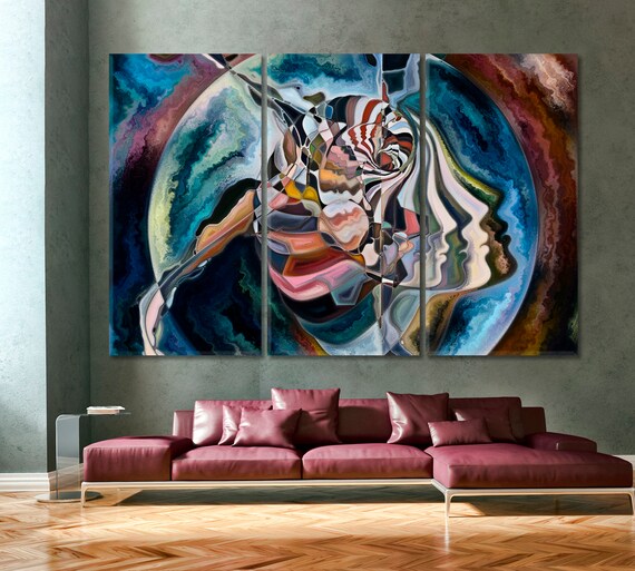 Intellect Human Faces Abstract Composition Extra Large Wall | Etsy