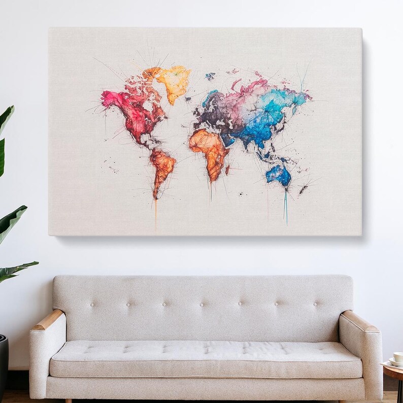 Abstract World Map Art Print, Colorful World Map Canvas Print ...