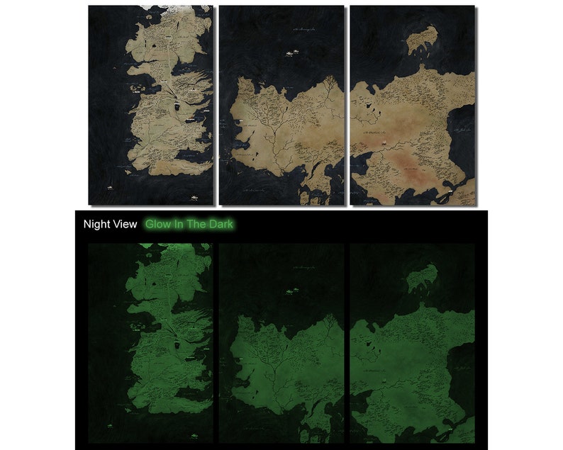 Glow in the Dark Framed Canvas Art Game of Thrones Map - Etsy