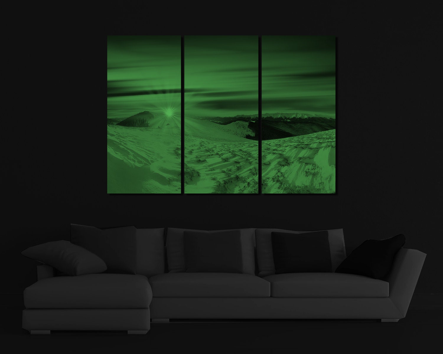 Glow in the Dark Framed Canvas Art Sunset Winter Mountain | Etsy