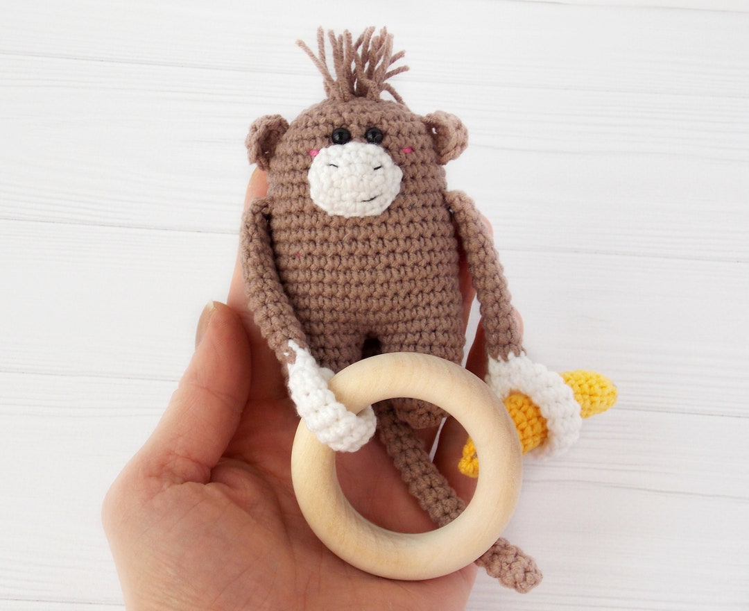 Monkey Crochet Rattle Baby Cot Suspension Wooden Newborn Toys - Etsy