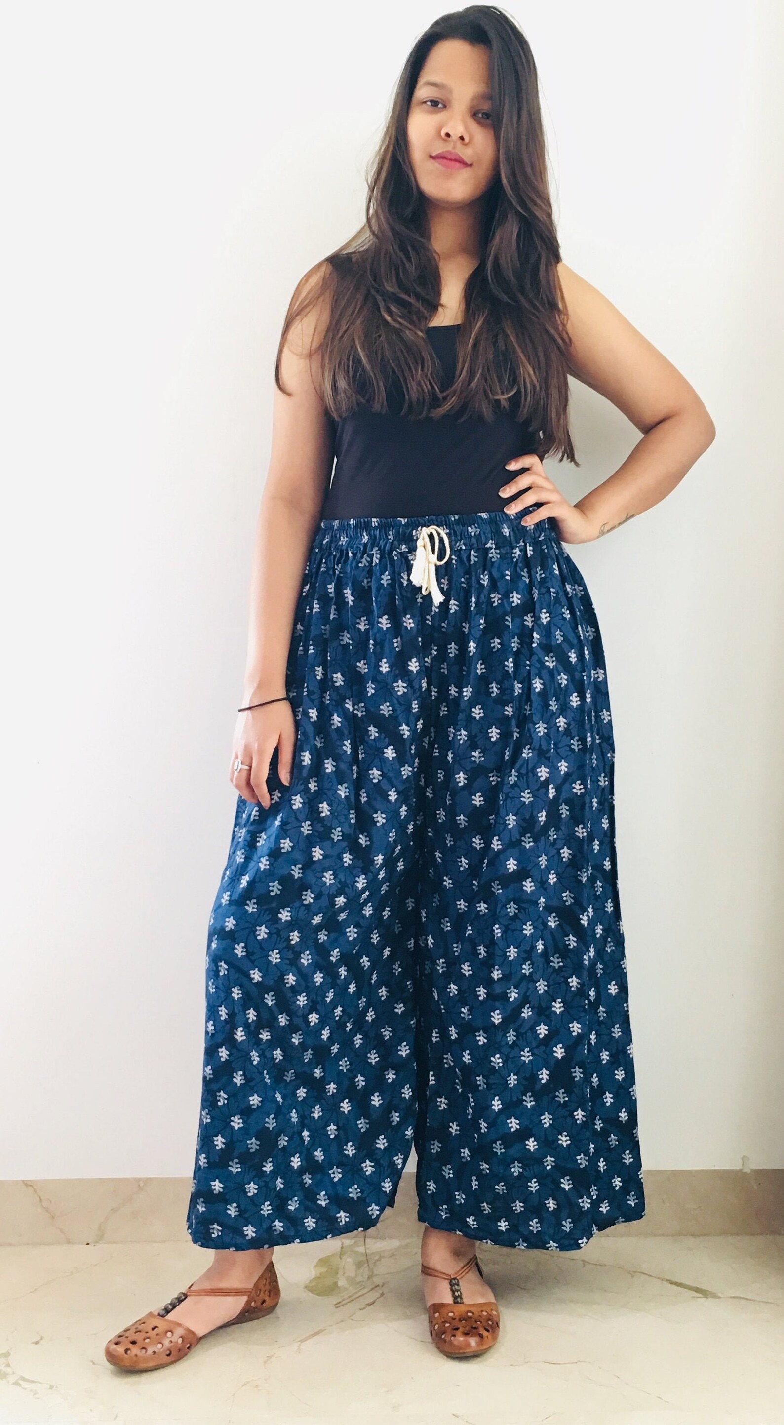 Handmade Indigo Indian Block Print Palazzo Pants / Wide Leg Palazzo ...