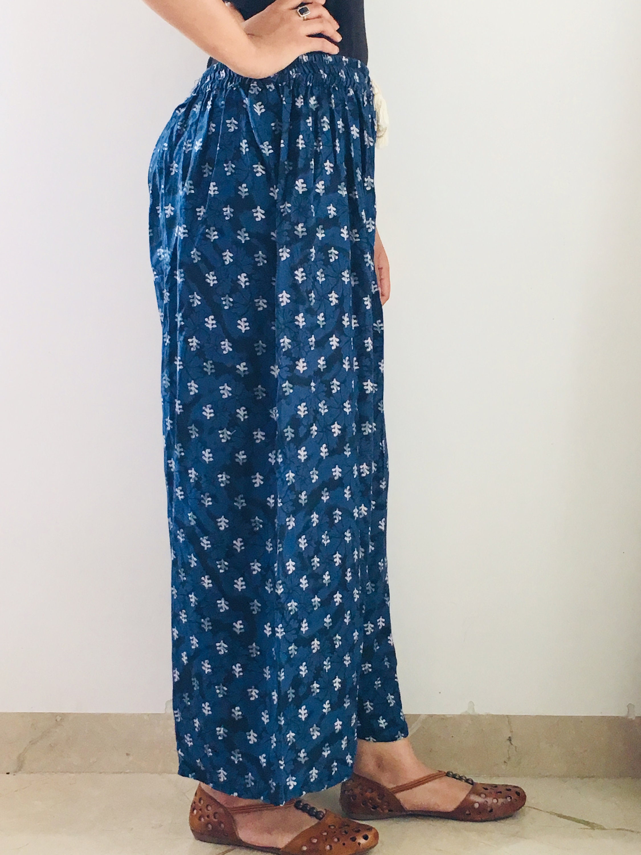 Handmade Indigo Indian Block Print Palazzo Pants / Wide Leg Palazzo ...