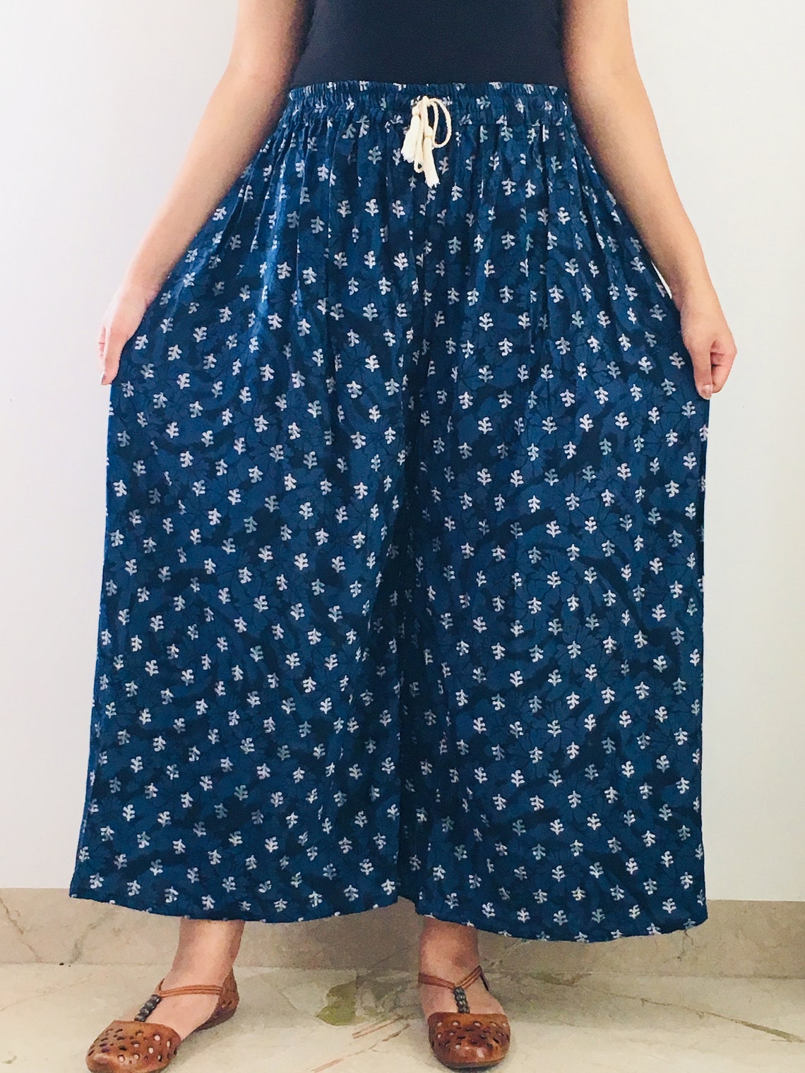 Handmade Indigo Indian Block Print Palazzo Pants / Wide Leg Palazzo ...