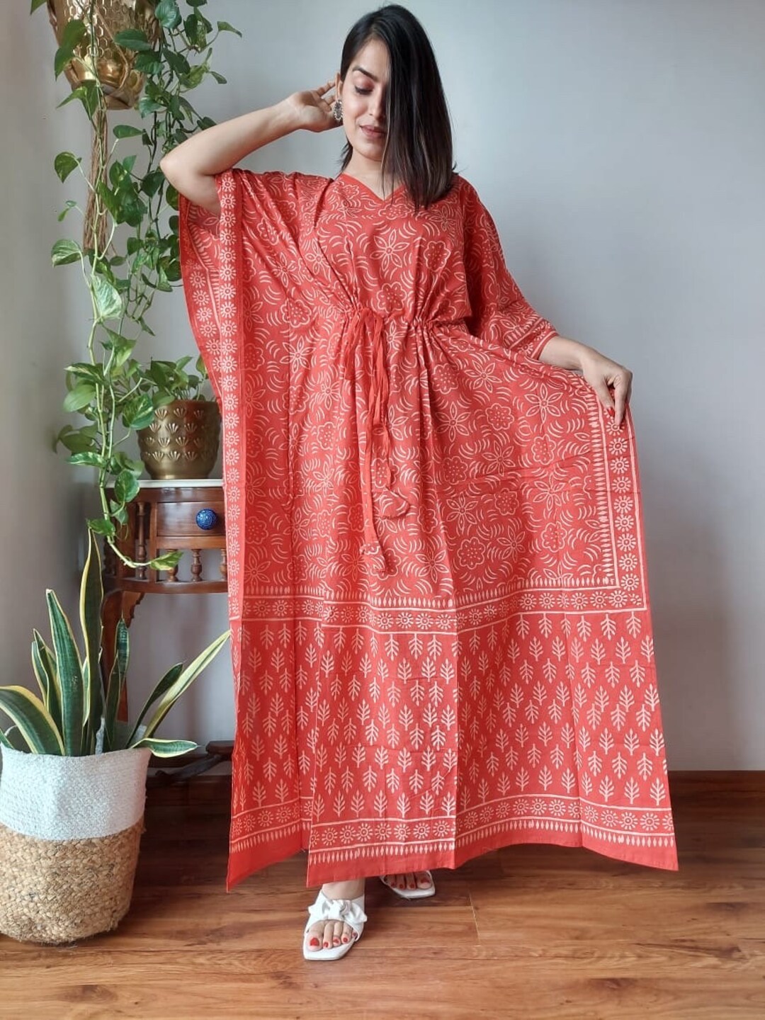 Multicolor Block Print Kaftan / Caftan / One Size Dress / Home Wear ...