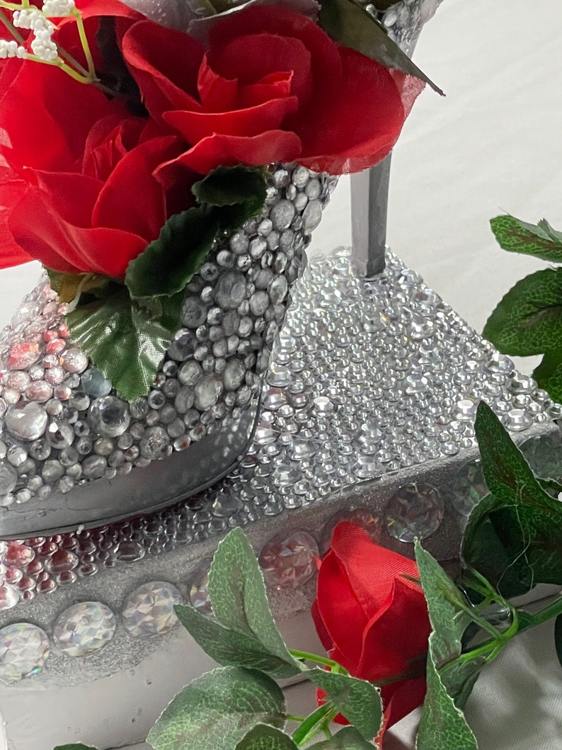 Silver Blinged High Heel Shoe (stiletto) Artificial Floral Arrangement ...