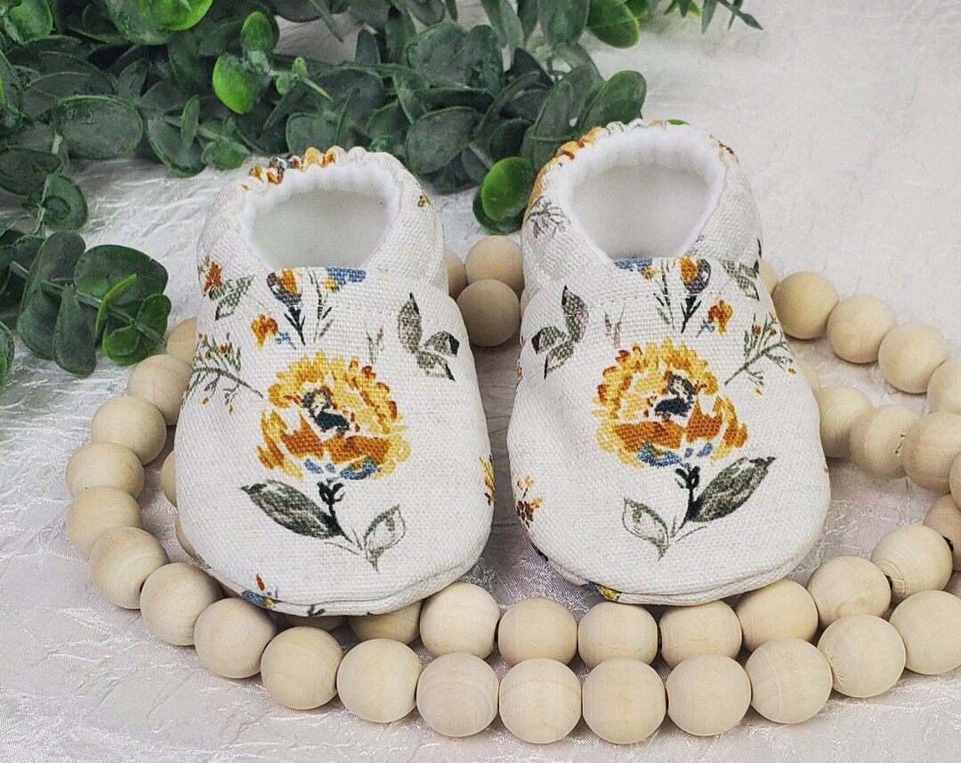 Boho Floral Baby Moccasin, Yellow Floral Moccasin, Baby Moccasin, Baby ...