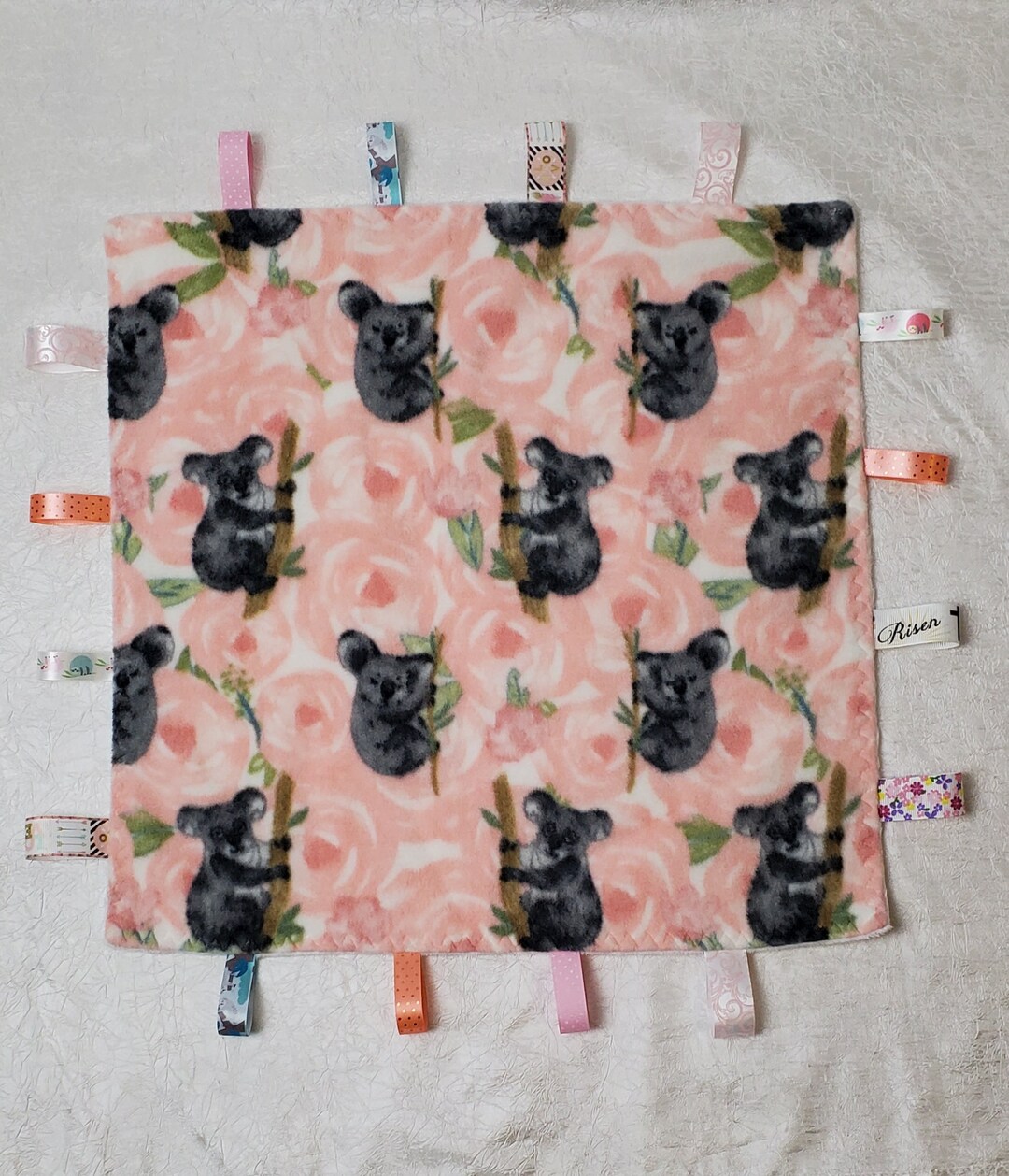 Koala Tag Blanket, Minky Baby Blanket, Baby Tag Lovey, Baby Tag Blanket ...