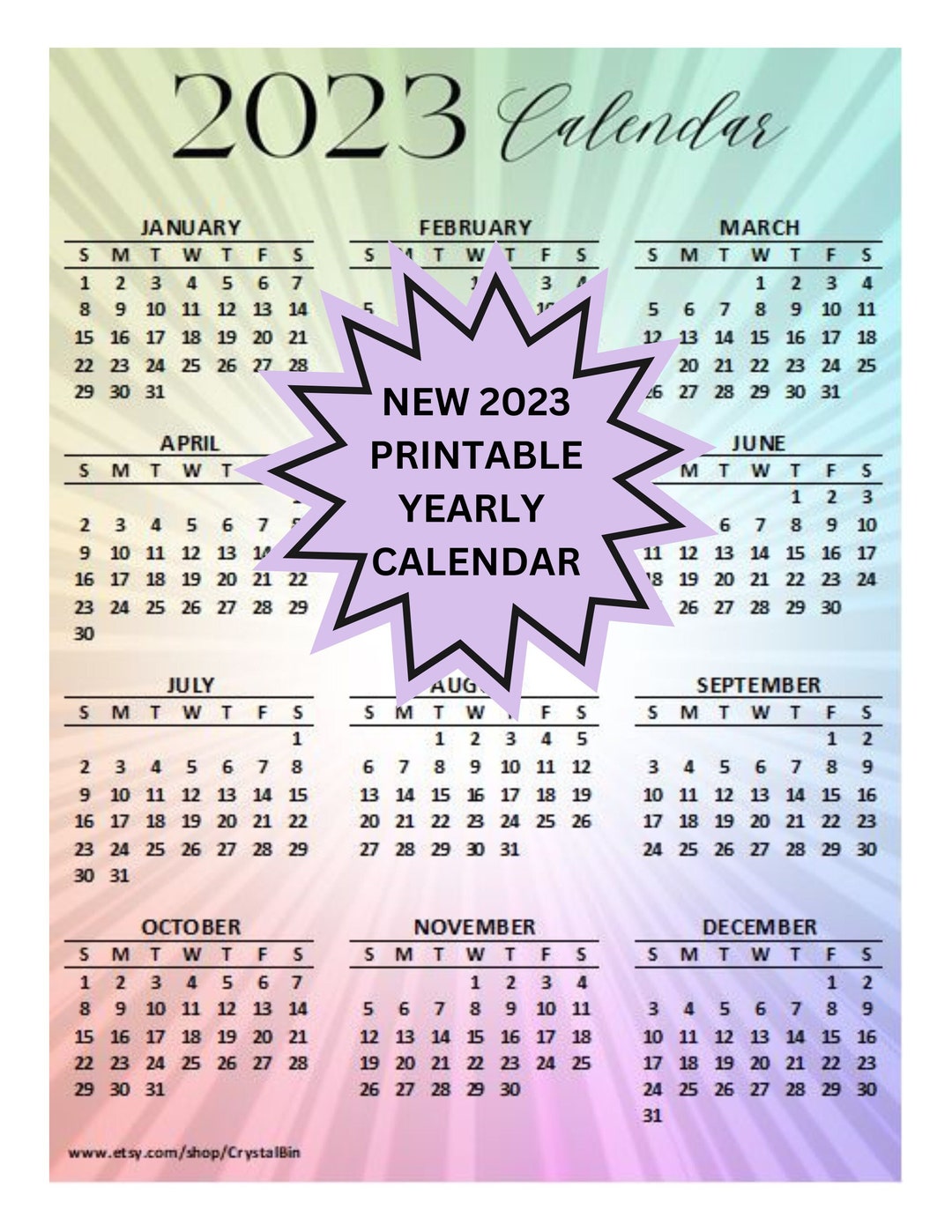 2023 Yearly Calendar Printable Portrait 8.5x11 Printable - Etsy