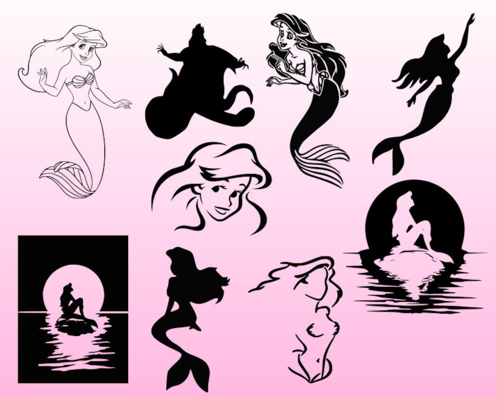 El paquete svg de Little Mermaid, Ariel SVG, archivos para silueta ...
