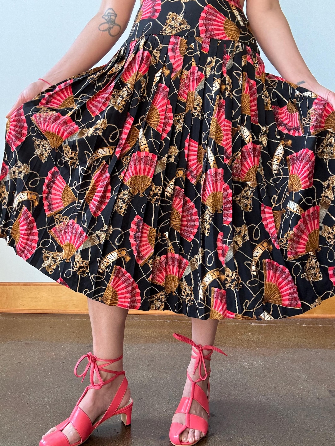 Vintage Flamenco Fan Pleated Skirt – 1980s Novelty Print Midi Skirt - Etsy