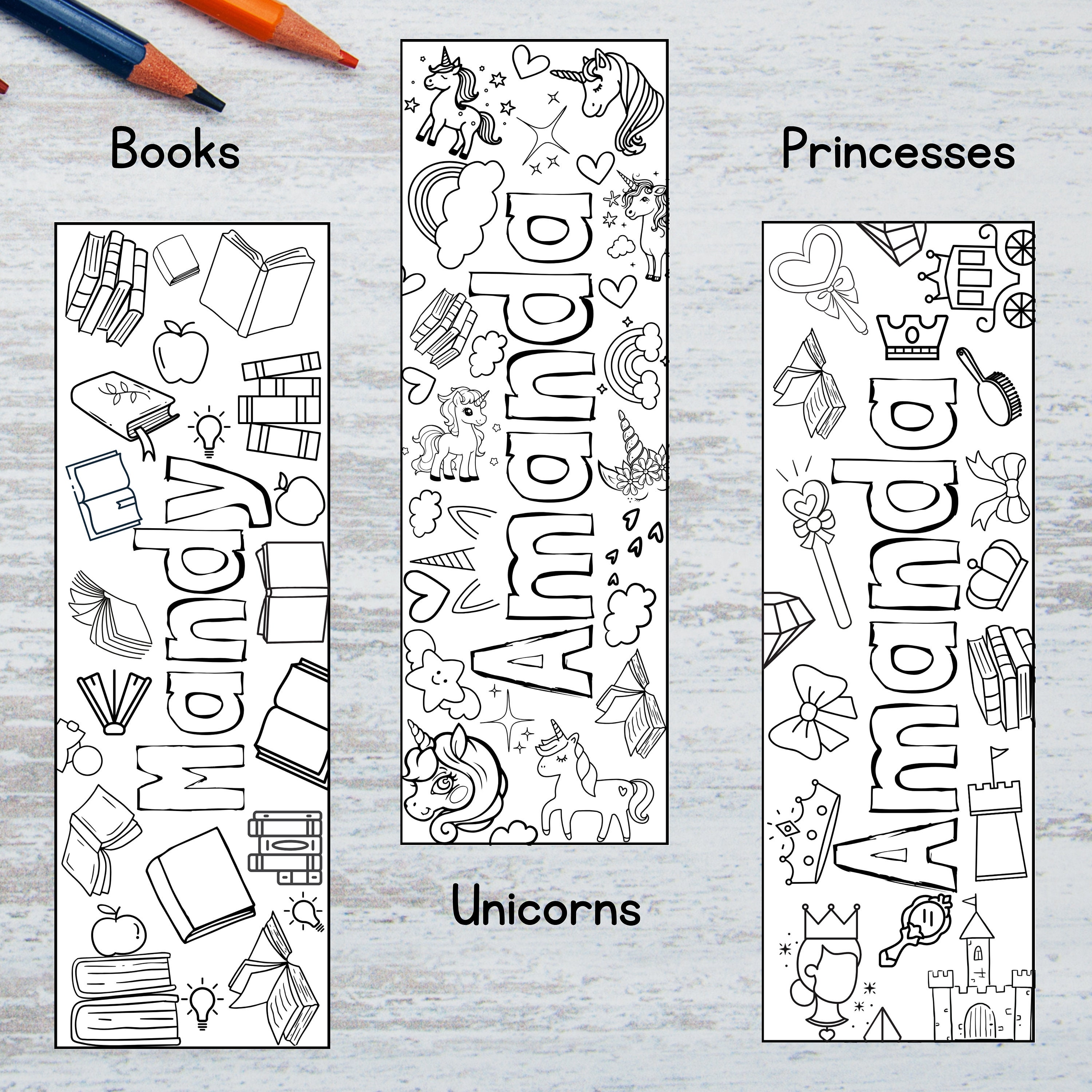 Personalized Name Coloring Bookmarks for Kids, Custom Design ...