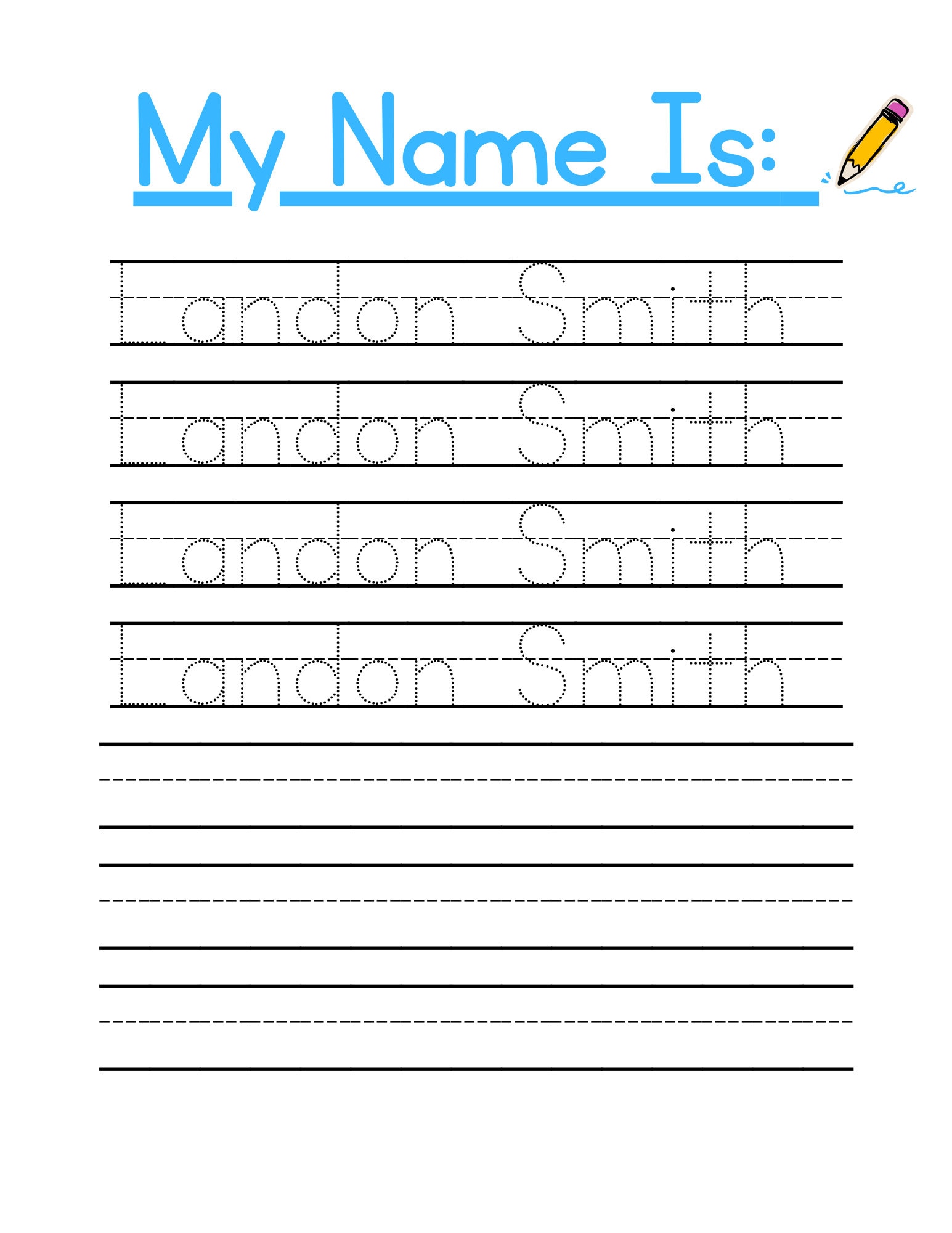 Custom Name Tracing Page for Kids, Personalized Tracing Handwriting ...