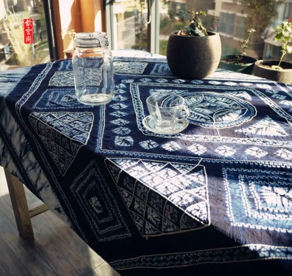 Indigo Table Sheet ,shibori Table Cover, Bed Runner，tapestry，wall ...