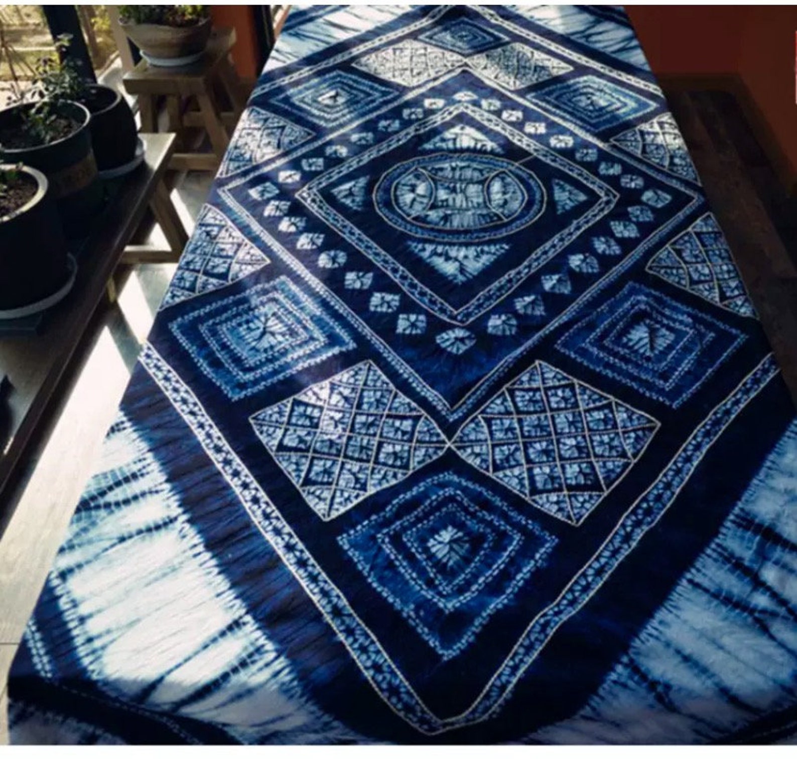 Indigo Table Sheet ,shibori Table Cover, Bed Runner，tapestry，wall ...