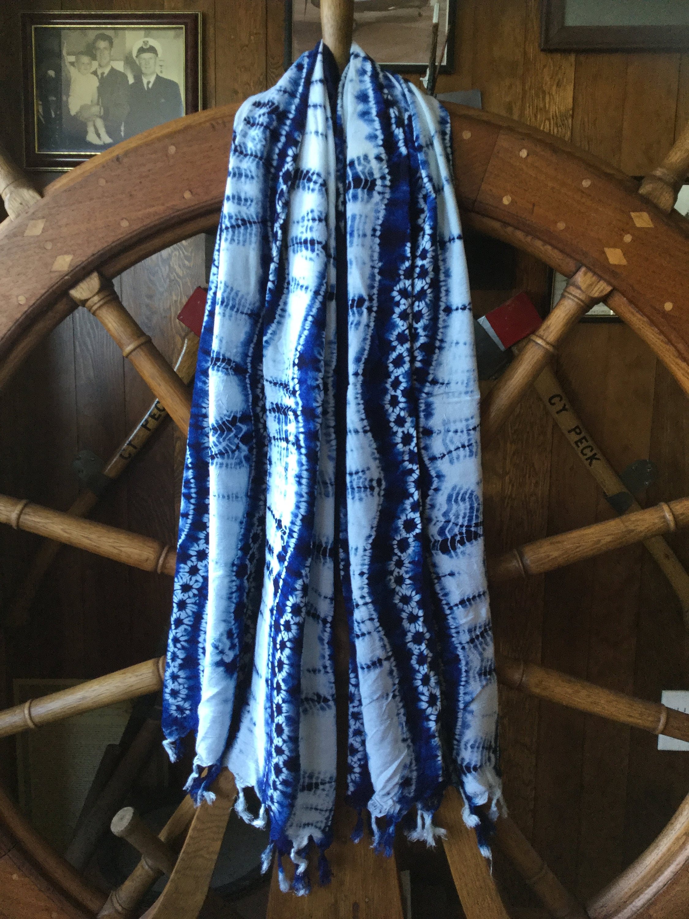 Indigo Scarf/shawl ,shibori Scarf , Hand Sewn Then Dye, Beautiful ...