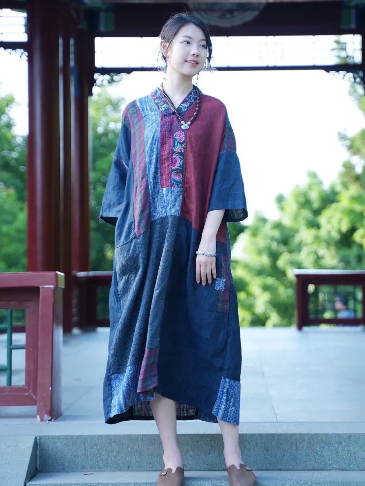 Patchwork Dress, Patchwork Robe Hand Embroidered, BORO, Made by Plants ...