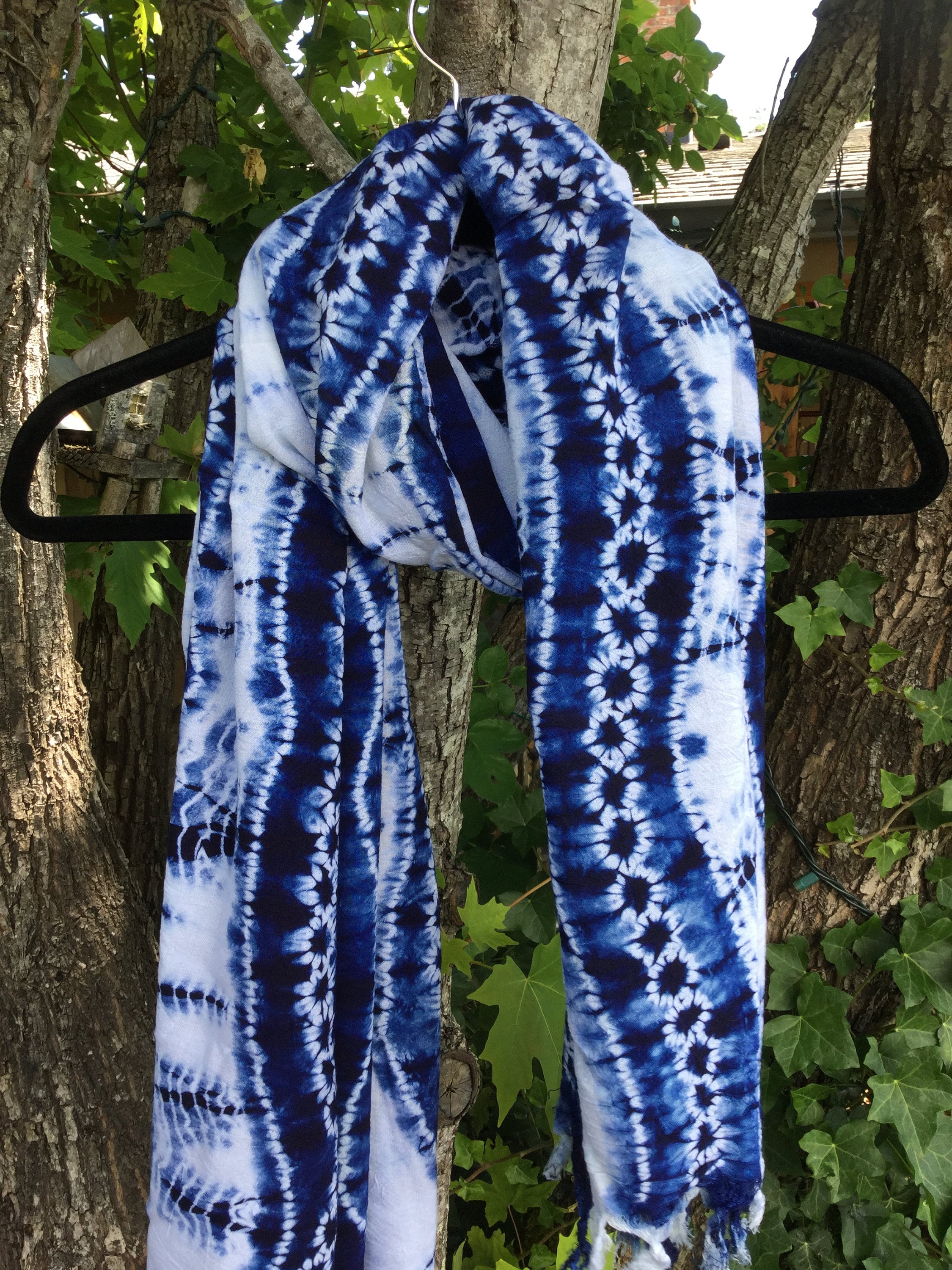 Indigo Scarf/shawl ,shibori Scarf , Hand Sewn Then Dye, Beautiful ...