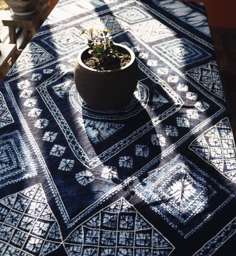 Indigo Table Sheet ,shibori Table Cover, Bed Runner，tapestry，wall ...