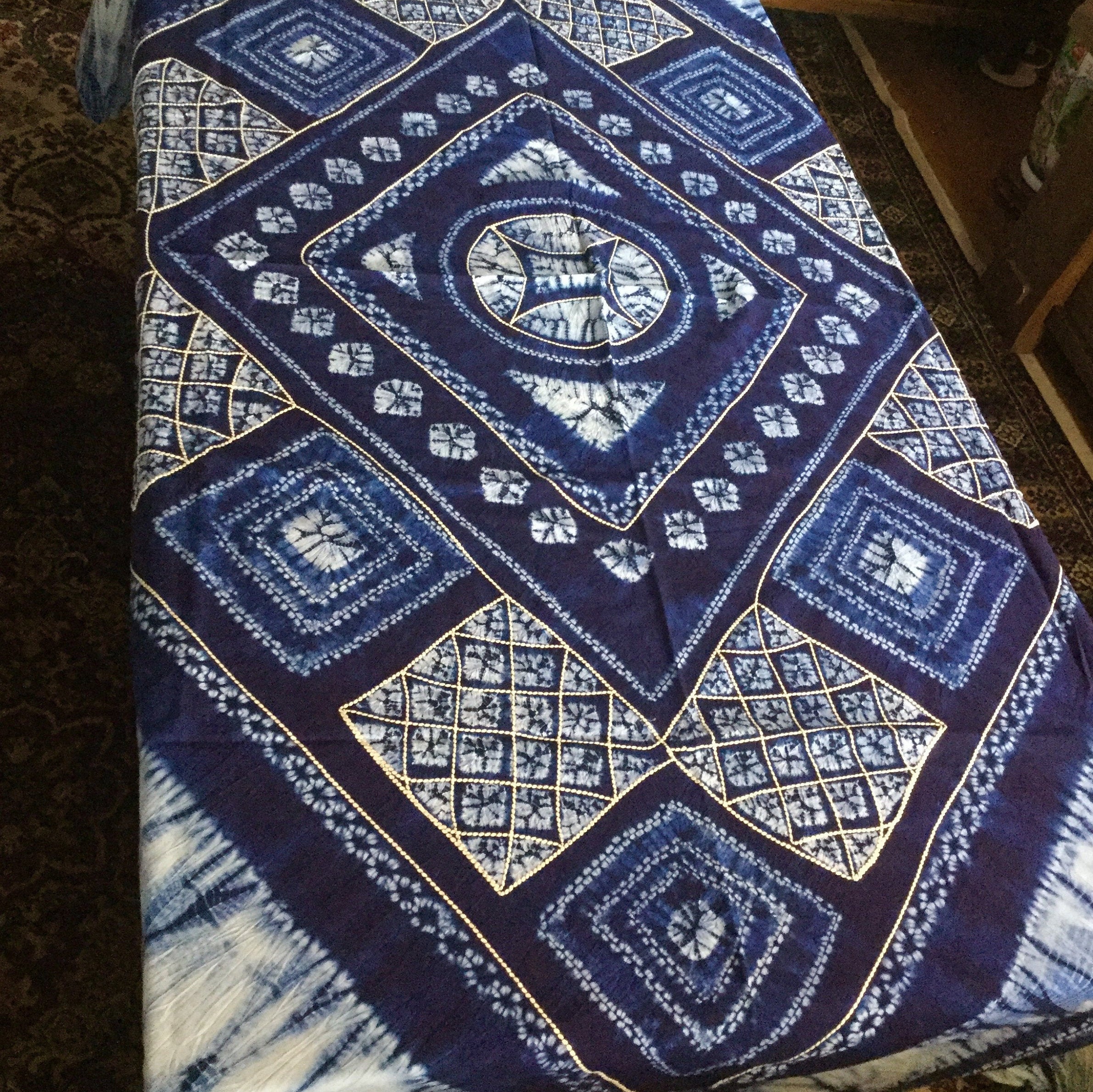 Indigo Table Sheet ,shibori Table Cover, Bed Runner，tapestry，wall ...