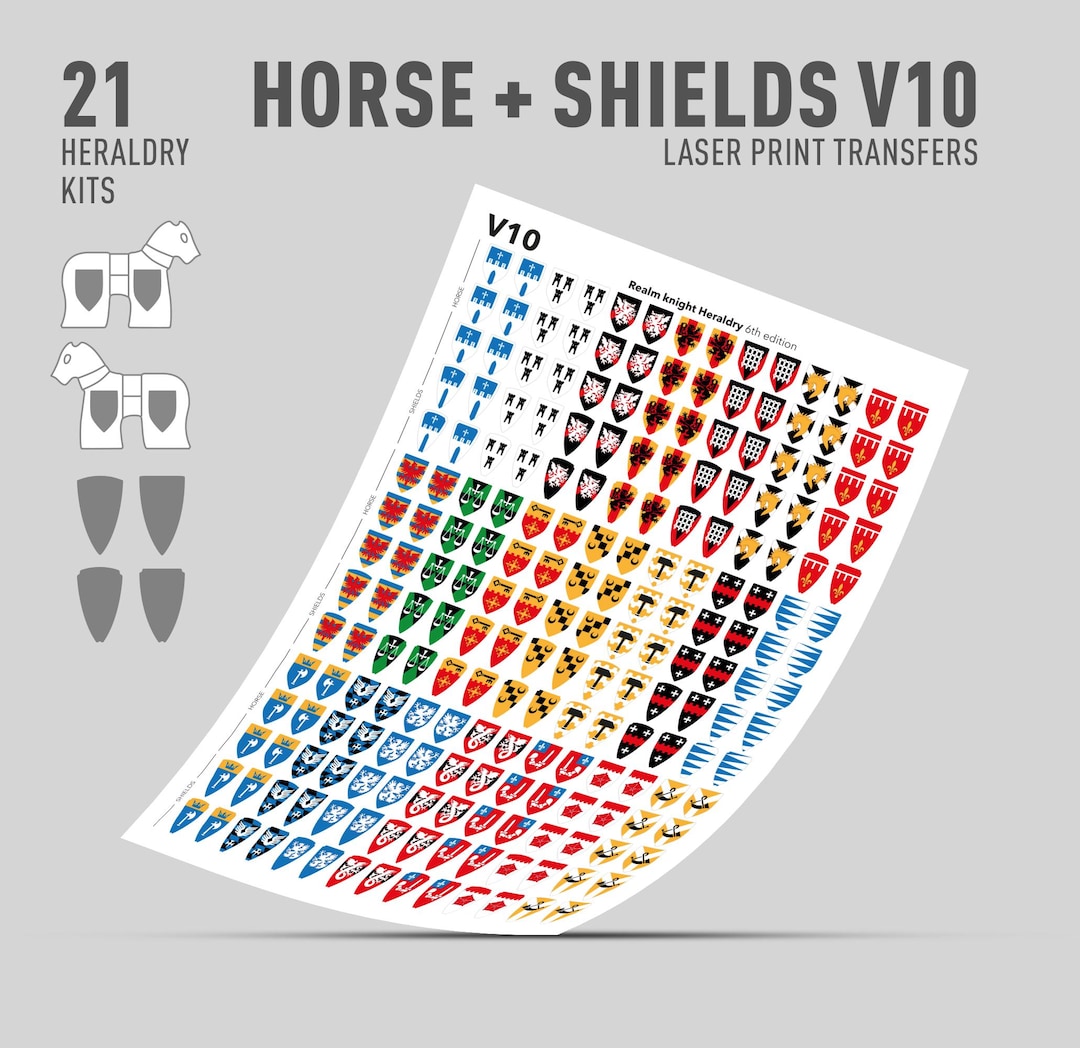 V10 Water Transferable Horse Heraldry for Wargaming 28mm, Realm Knight ...