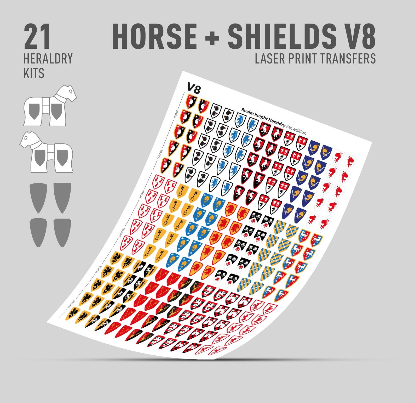 V8 Water Transferable Horse Heraldry for Wargaming 28mm, Realm Knight ...