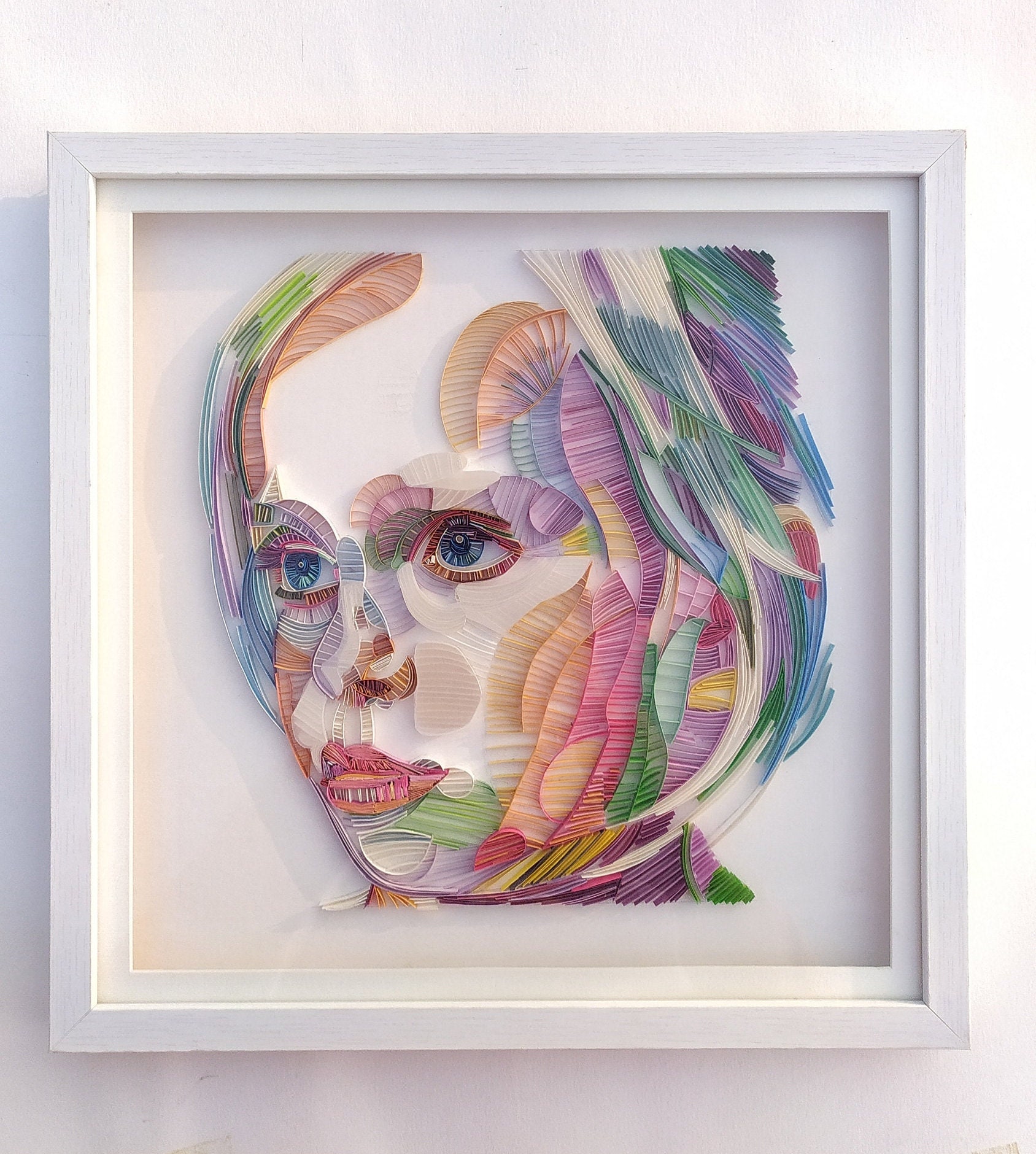 Custom Paper Quilling Portrait: Modern Textured Art, Glass Framed ...