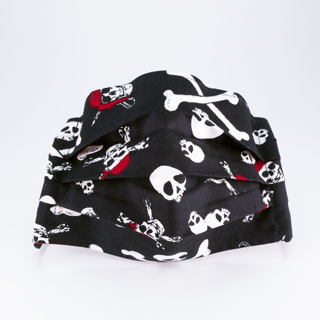 100% COTTON Halloween Pirate Skull Face Mask With Nose Wire 2 & 3 ...