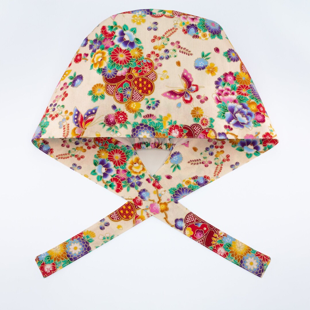 Butterfly Scrub Cap Floral, Kimono Japanese Scrub Cap, Chemo Headwear ...