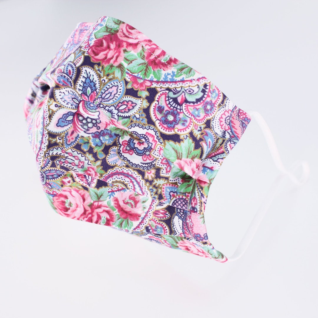 JAPANESE 100% COTTON PAISLEY Face Mask With Nose Wire Bohemian Rose ...