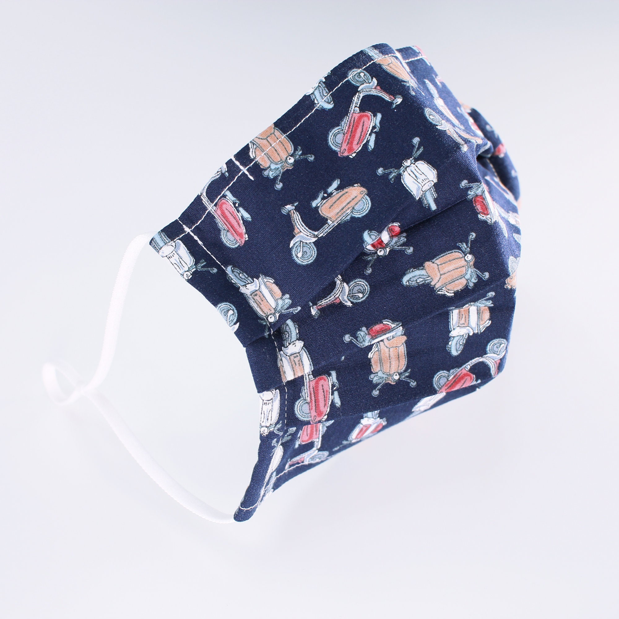 100% COTTON VESPA SCOOTER Face Mask with Nose Wire Navy Moped | Etsy