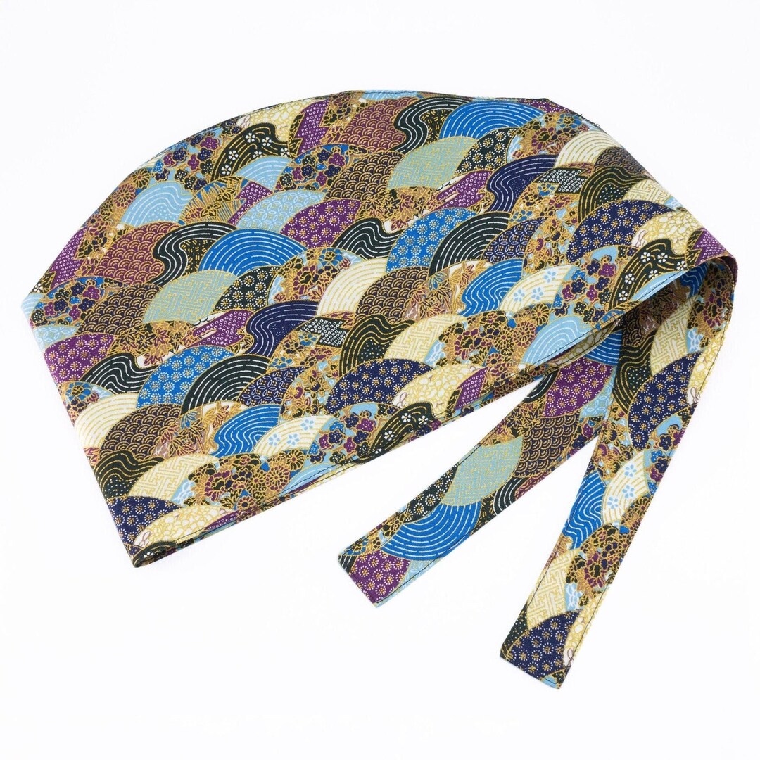 Seigaiha Wave Scrub Cap Floral, Japanese Scrub Hat, Chemo Headwear ...