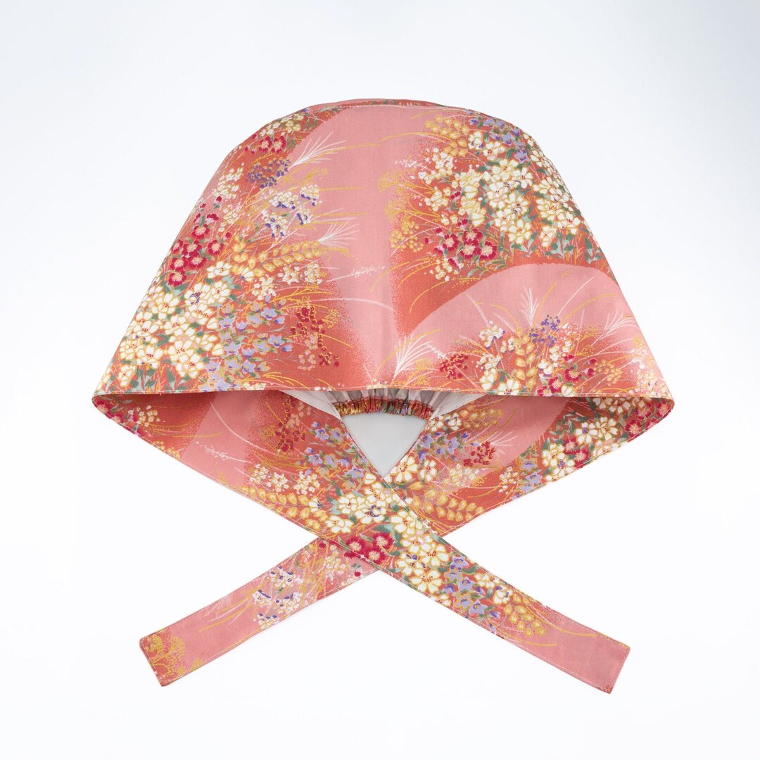 Peach Kimono Scrub Cap Floral Japanese Scrub Hat Chemo - Etsy