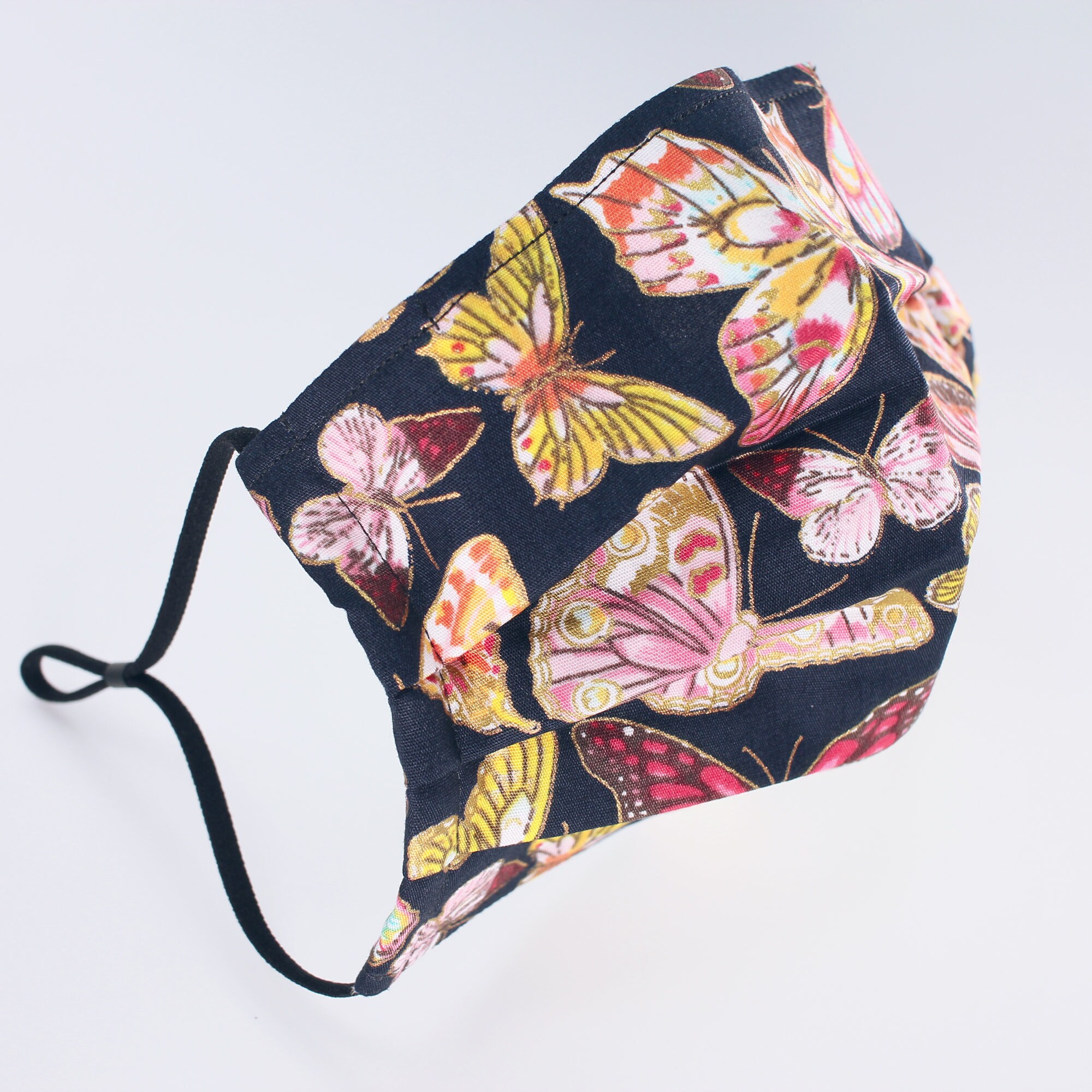 JAPANESE 100% COTTON BUTTERFLY Face Mask Dark Blue Gold Insect | Etsy