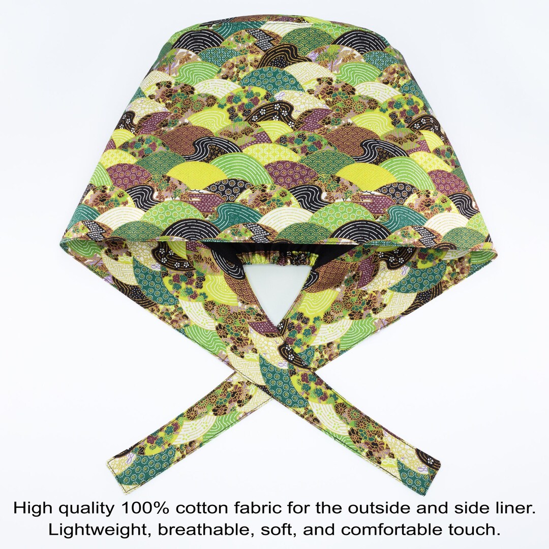 Seigaiha Wave Scrub Cap Floral, Japanese Scrub Hat, Chemo Headwear ...