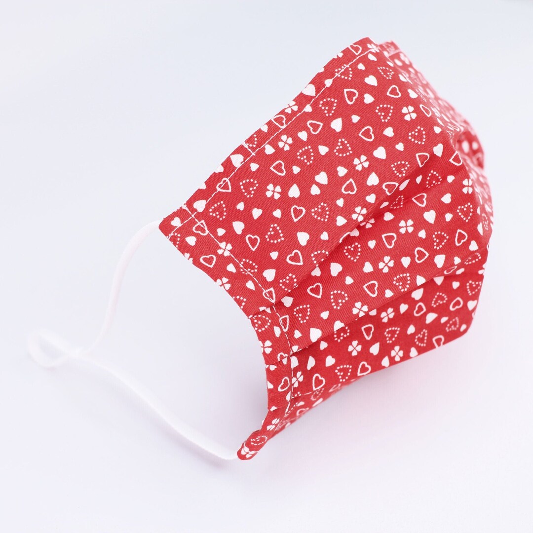 100% COTTON CLOVER HEART Face Mask With Nose Wire Red Valentine Anti ...