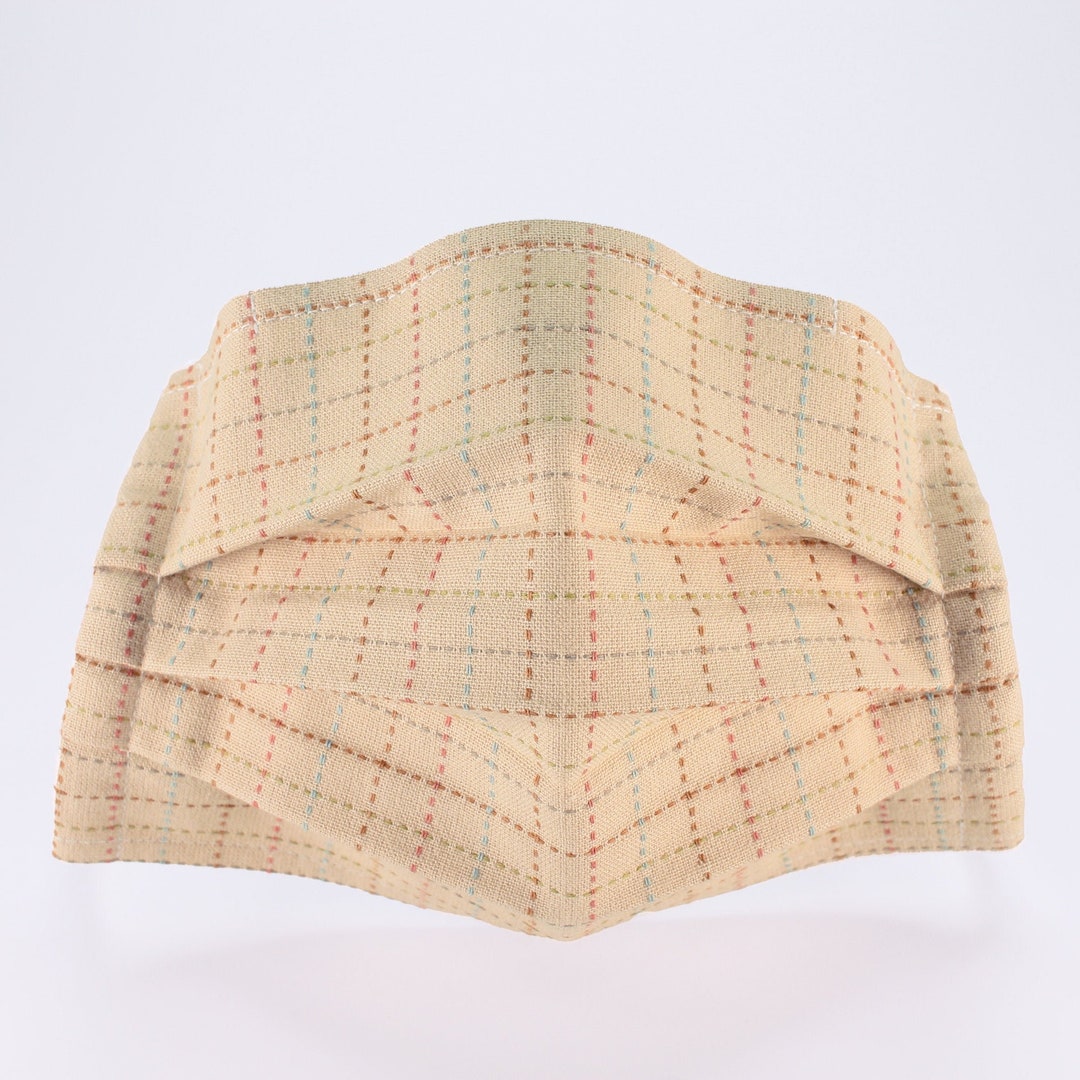 JAPANESE 100% COTTON Graph Checkered Face Mask With Nose Wire Earth ...