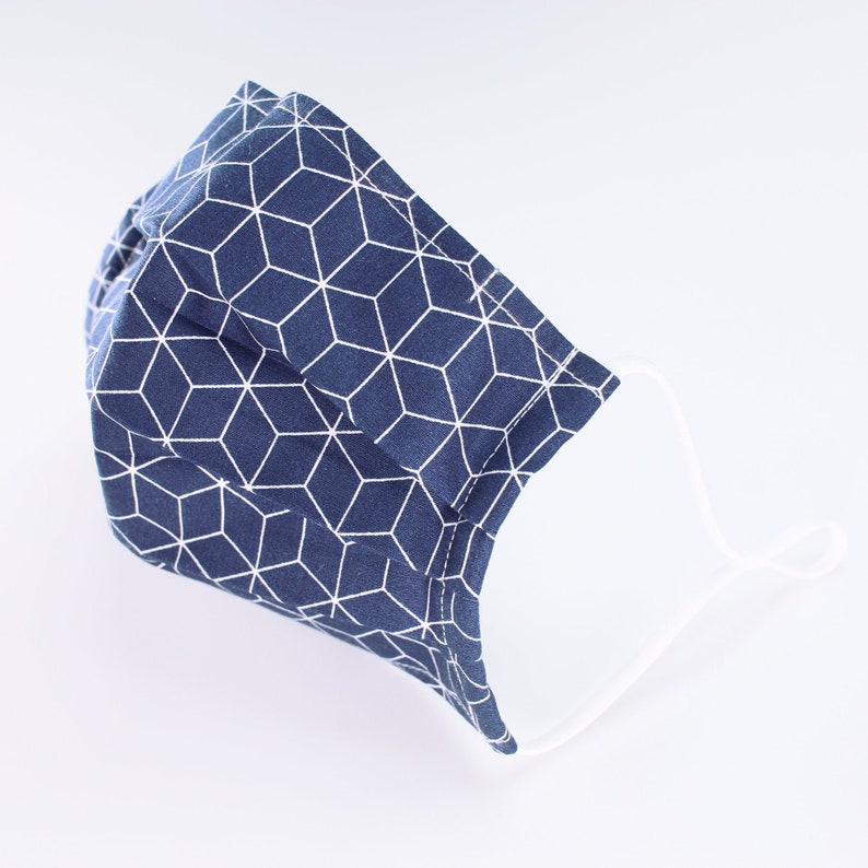 100% COTTON HEXAGON Face Mask With Nose Wire Navy Blue - Etsy