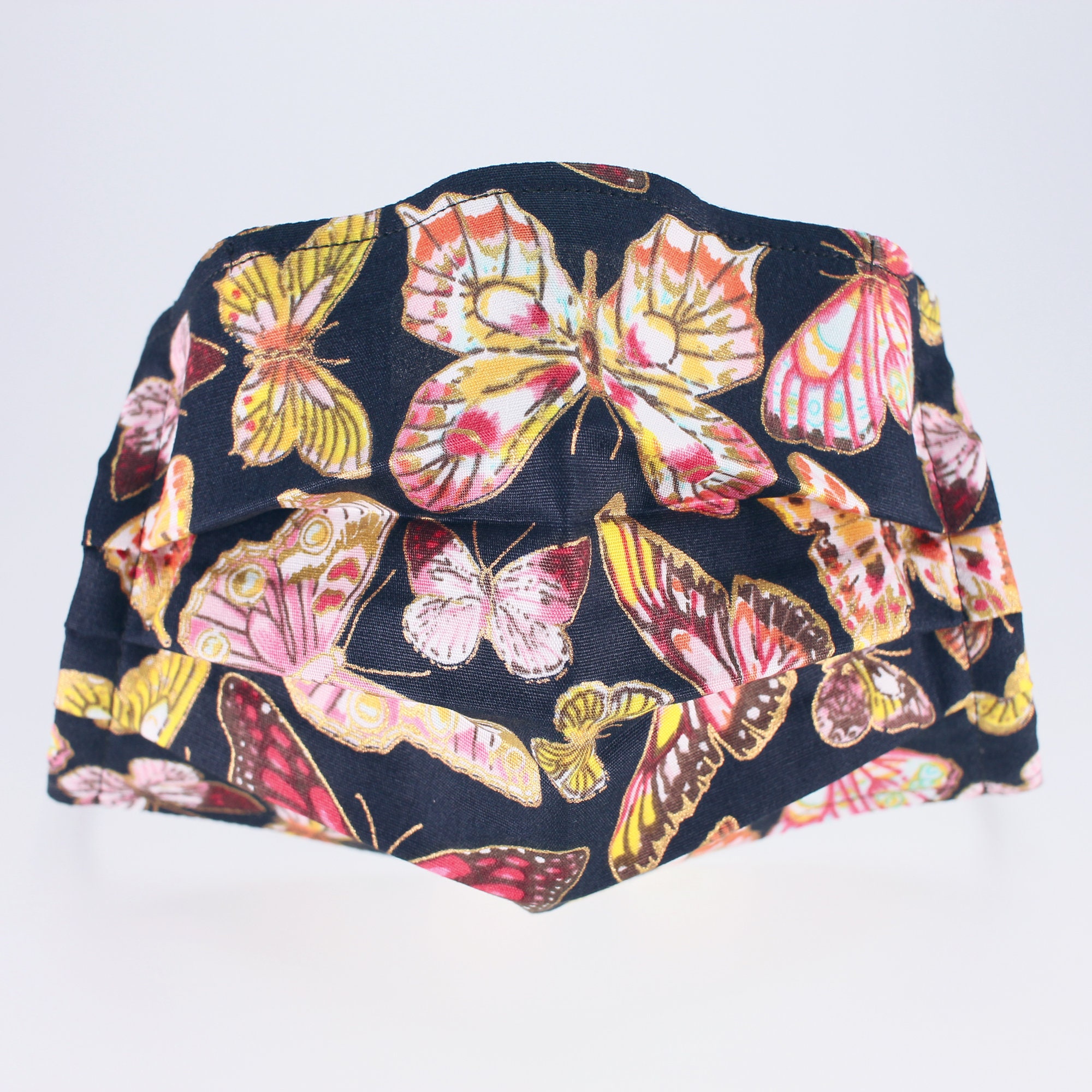 JAPANESE 100% COTTON BUTTERFLY Face Mask Dark Blue Gold Insect | Etsy