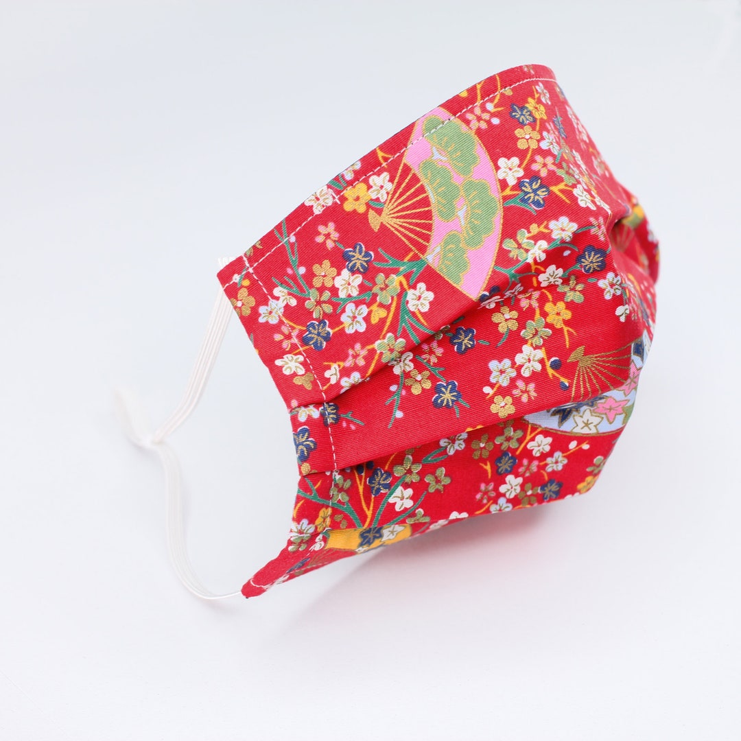 JAPAN 100% COTTON SAKURA Face Mask With Nose Wire Kimono Cherry Blossom ...