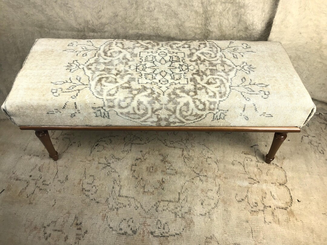 Handmade Kilim Ottoman Bench, Vintage Turkish Upholstery, 18x36 Inches ...