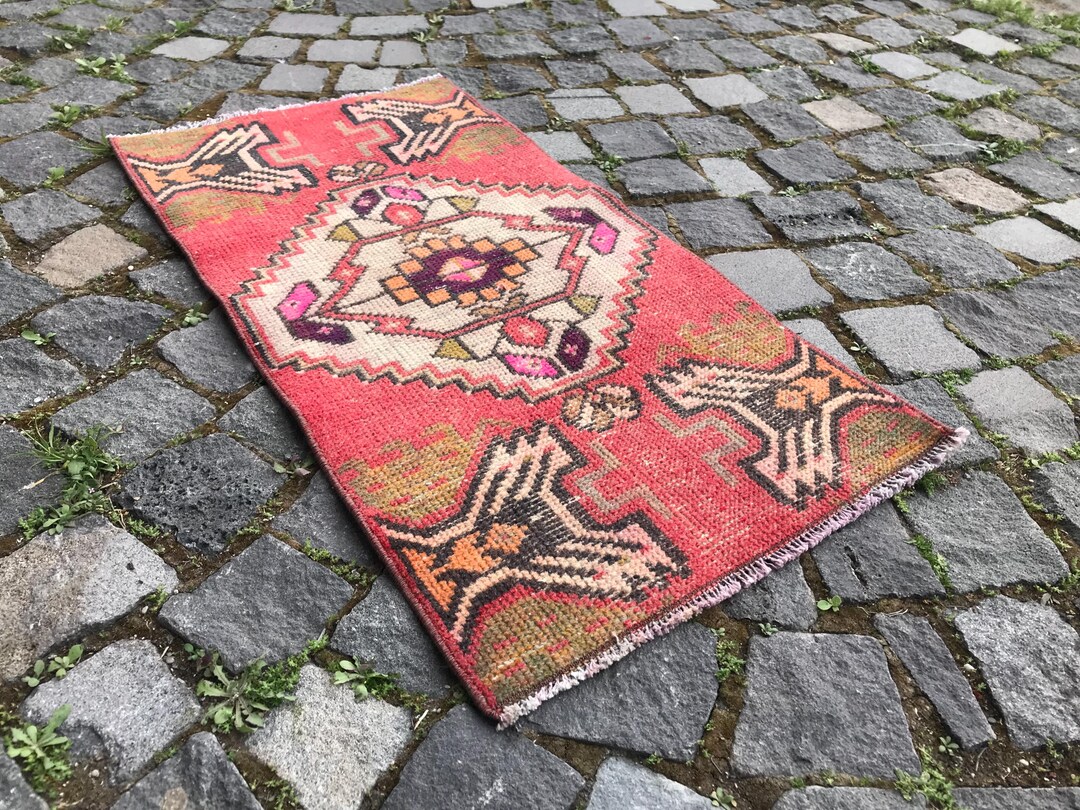Handmade Turkish Bath Mat Rug – 100% Wool – Boho Bathroom Rug in Small ...