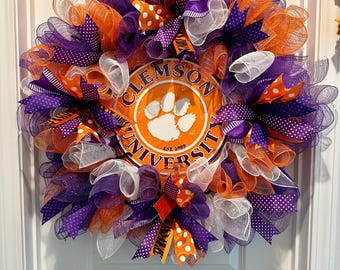 Clemson University Tigers Decorative Door or Wall Pompom Wreath Football/graduation/party Decor ...